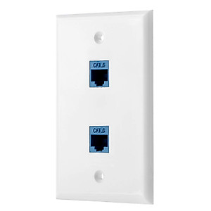 Ethernet Wall Plate, 2 Port Cat6 Keystone Female to Female - White