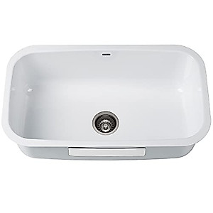 KRAUS KEU-14WHITE Pintura 16 Gauge Undermount Single Bowl Enameled Stainless Steel Kitchen Sink, 31 1/2-inch, White