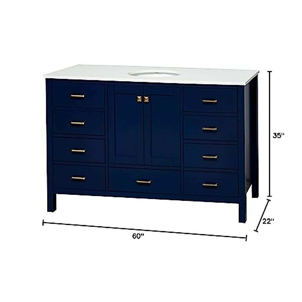 Kitchen Bath Collection Horizon 60-inch Single Bathroom Vanity (Engineered White/Royal Blue): Includes Royal Blue Cabinet with Engineered White Countertop and White Ceramic Sink