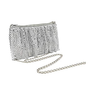 Frewahmesh Women Evening Clutch Metal Mesh purses handbags with shoulder chain strap for Cocktail Party Prom Wedding (Silver)
