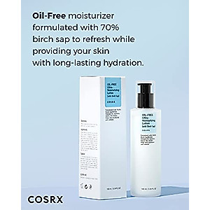 COSRX Oil Free Lotion with Birch Sap, Daily Acne Facial Moisturizer, 3.38 fl.oz / 100ml, Hydrating moisturizer for all skin types, Korean skincare, Paraben free