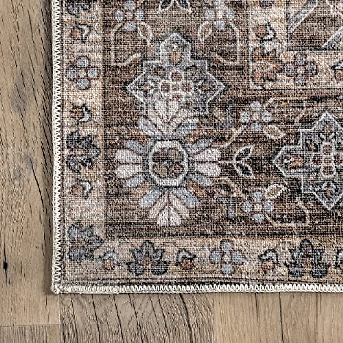 nuLOOM Devin Machine Washable Vintage Medallion Accent Rug, 2' x 3', Light Brown