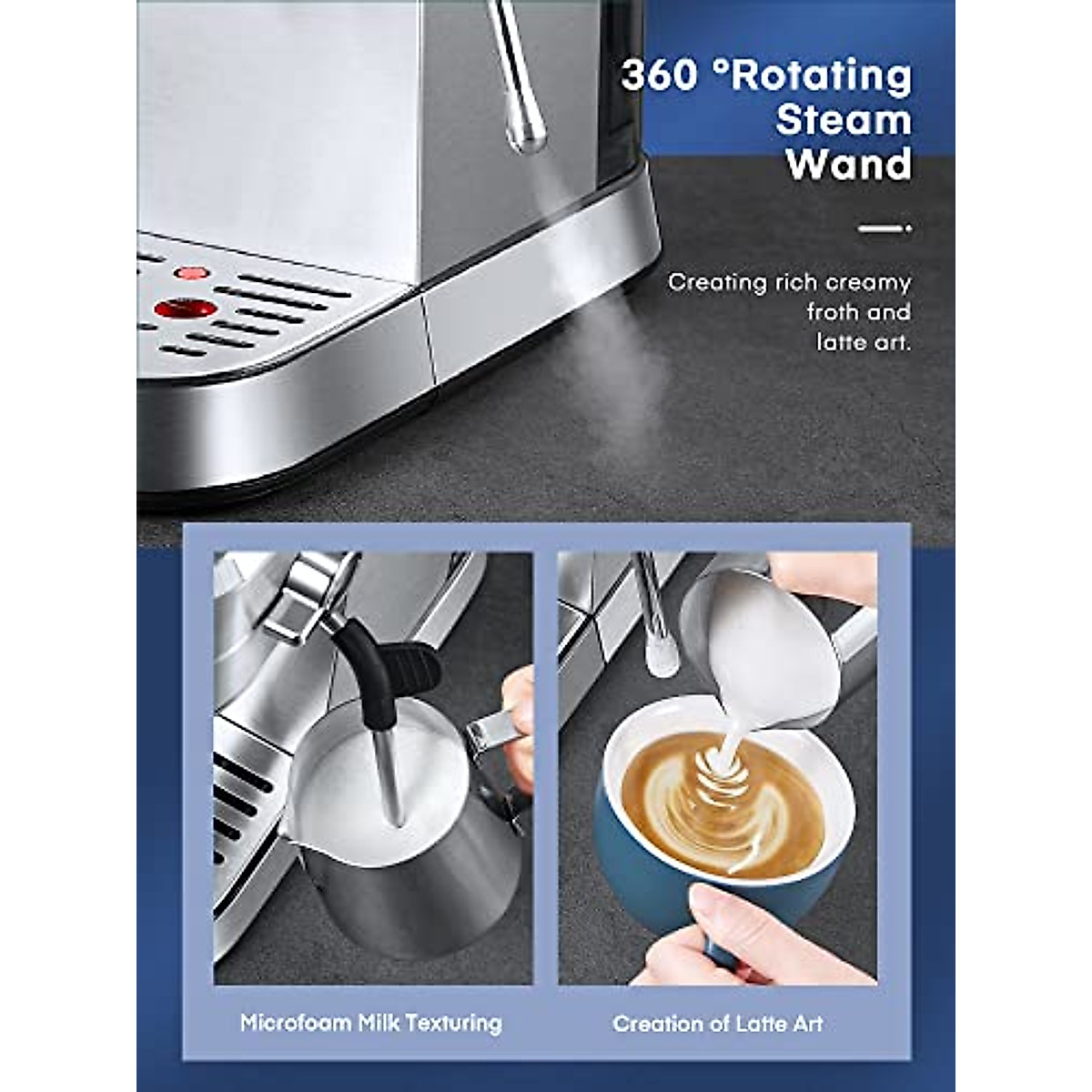 HOUSNAT Espresso Machine, 20 Bar Espresso Coffee machine and Cappuccino Maker with Milk Frother Wand, Automatic Espresso Latte Maker for Espresso, Cappuccino, Latte and Mocha, Compact Design