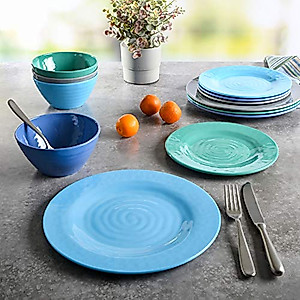 Gibson Home Melamine Dinnerware Set, Service for Four (12pcs), Blue (Brist)