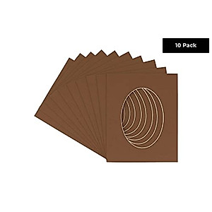 CountryArtHouse Aged Oak Brown Acid Free 10x14 Oval Picture Frame Mat with White Core Bevel Cut for 8x12 Pictures - Fits 10x14 Frame - Pack of 10 Matboards
