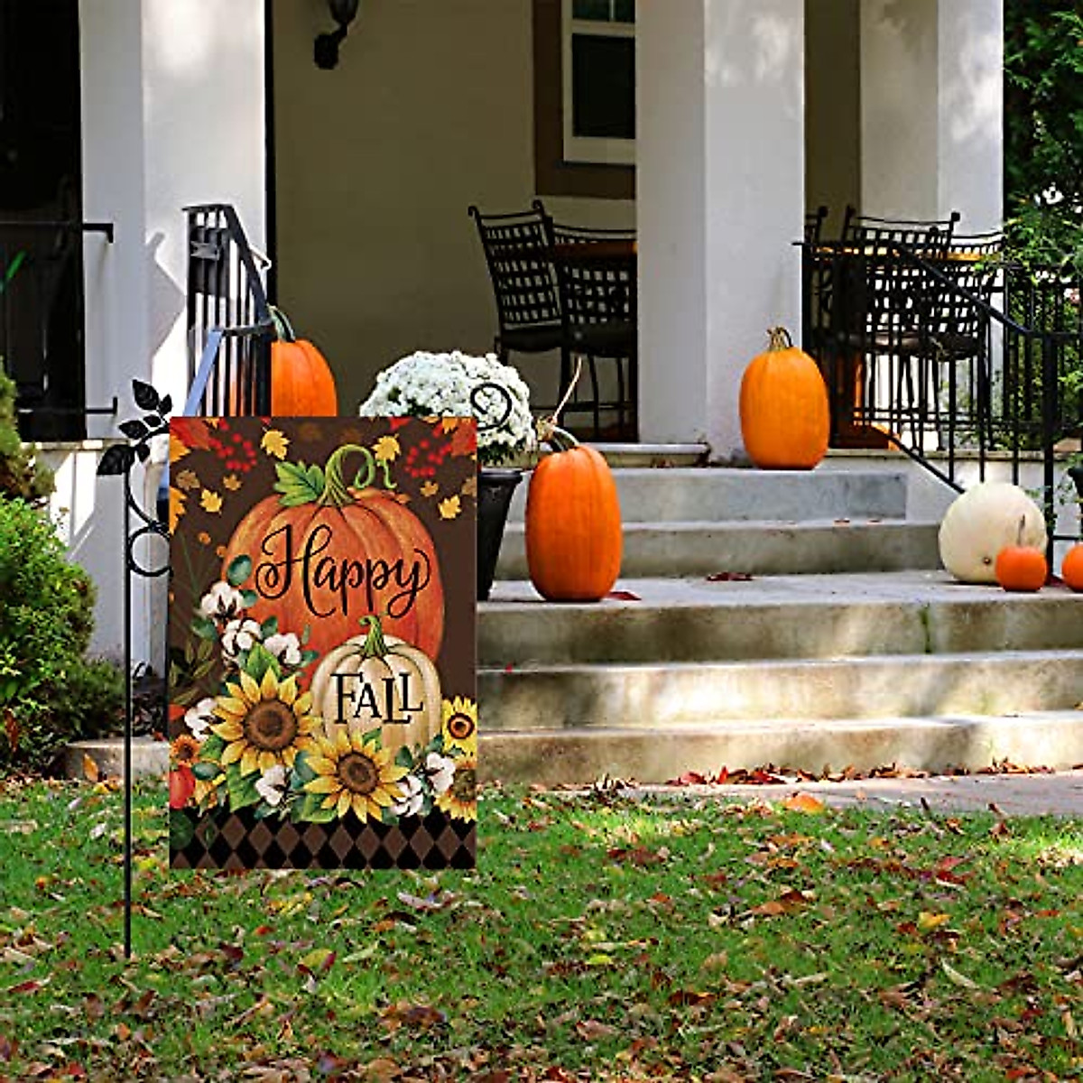 Happy Fall Garden Flag Burlap Autumn Vertical Double Sided Fall Thanksgiving Pumpkin Garden Flag Yard Outdoor Decoration 12.5 X 18 Inch