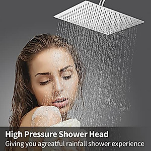 KSUCBOHAR Shower Head, 12 Inch High Pressure Rain Shower Head, Pressure Boosting Shower Head, Awesome Shower Experience, Stainless Steel Rainfall Shower Head (Square glossy)