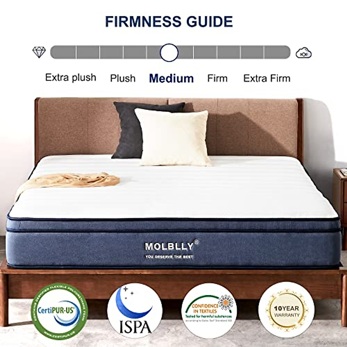 Molblly Queen Mattress, 10 Inch Hybrid Mattress in a Box, Gel Memory Foam Mattress,Individually Wrapped Pocket Coils Innerspring Mattress, Non-Fiberglass,Queen Size Mattress, 60x80x10 Inch,