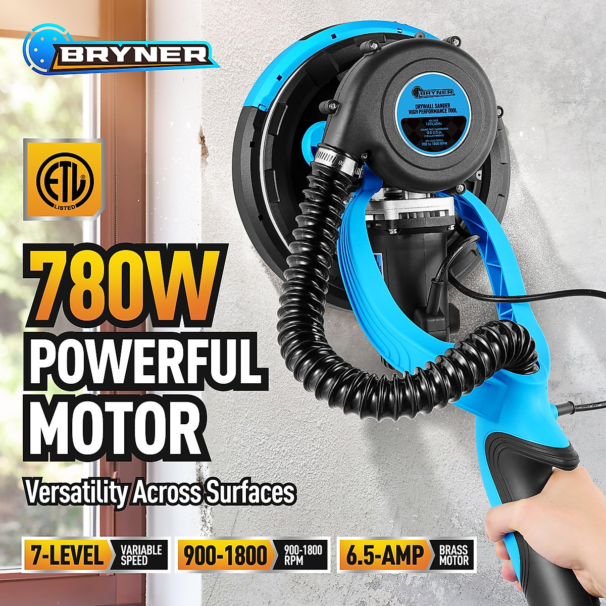 Drywall Sander, Electric Drywall Sander with Vacuum Labor-Saving Back Belt，7 Variable Speed, LED Light, 900-1800RPM, Dustless Floor Sander for Popcorn Ceiling, Wood Floor