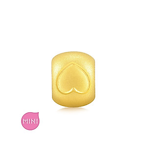 CHOW SANG SANG 999 24K Solid Gold Mini Charm Engraved Lovely Heart Charm Bracelet for Women 93033C (Gold, 17 CM)