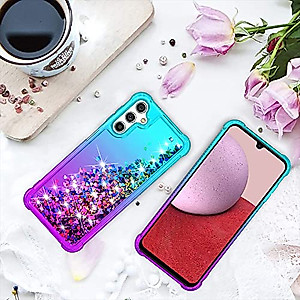 YZOK for Galaxy A14 5G Phone Case,Samsung A14 5G Case,with HD Screen Protector,Gradient Quicksand Glitter Liquid Floating Cute Phone Case for Samsung Galaxy A14 5G (Teal/Purple)