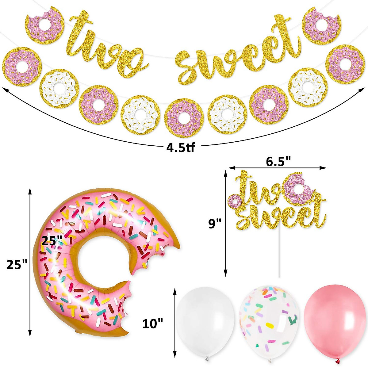 Levfla Two Sweet Donut Party Decoration Baby Second Birthday Glitter Doughnut Banner Cake Topper Sprinkles Balloons Kids Party Favor Ideas Supplies