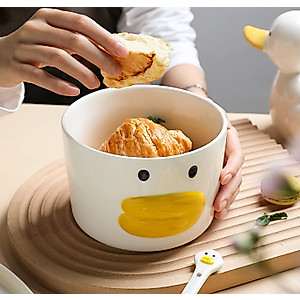 AKVAELFO Funny Anime Duck Large Salad Bowl Safe Ceramic Hand Glazed For Big Soup Bowls, Fruit, Ramen 40oz Porcelain Noodle Mixing Bowl 5.8" Cute Bowls,Ideal Housewarming Gift.