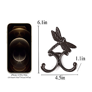 BRASSTAR Cast Iron Dragonfly Shape 2 Coat Hooks Wall Mount Hanging for Coats, Bags, Hats, Towels, Keys, Antique Replica Rust Color Home Art Decor TQGJPT276