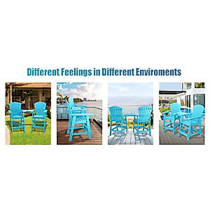 Aoorun 59''H Tall Adirondack Chairs, Balcony Chairs Set bar Height, Outdoor Chairs Set with Table (27.9" W x 51.9" H) - Blue