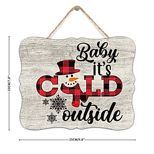 Baby It's Cold Outside Wood Sign Red Black Plaid Snowman Christmas Wooden Sign Christmas Sign Wall Hanging Plaque Holiday Home Decoration for Front Door Garden Porch Bedroom