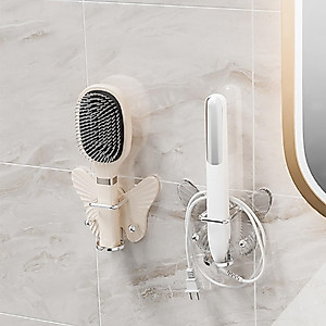 WAYUTO 2Pcs Butterfly Hairbrush Holders Punch Free Comb Holder Wall-Mount Comb Display Rack Rubber Band Hand Mirror Organizer Plastic Round Hair Brush Storage Holder for Salon Bathroom Home