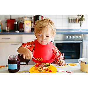 Baby Plate Silicone Toddler Plates Suction Placemat Divided Dishes for Kids and Infants One-Piece Strong Suction, BPA Free, Microwave Dishwasher Safe (Yellow)