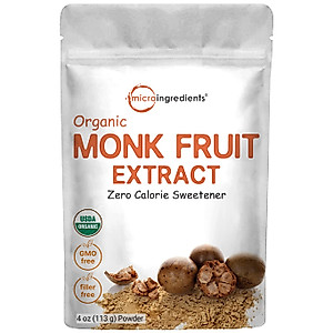 USDA Organic Monk Fruit Extract Powder with Active Mogrosides, 4 Ounce, Zero Calorie, Zero Carb, Sugar Alternative, Monk Fruit Keto Diet, Perfect Paleo & Low-Carb Dieters, Natural Sweetener, Vegan