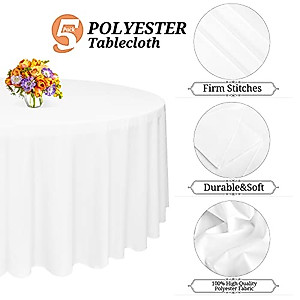 MTREO 5 Pack Round Tablecloth 90 Inch Polyester Round Table Cloths White Wrinkle Resistant Washable Polyester Table Cloth Decorative Fabric Table Cover for Wedding Party Restaurant Buffet Table