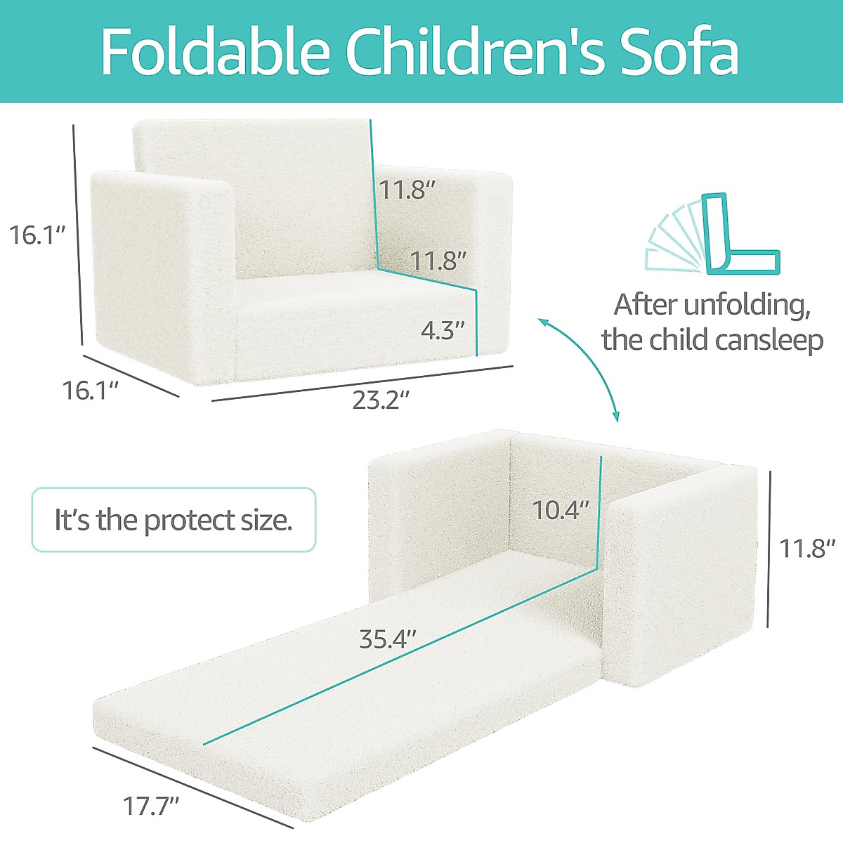 YENING Washable Toddler Couches That Fold Out Kids Couch Bed with Removable Cover Foldable Baby Sofa Chairs Comfy Toddlers 1-3
