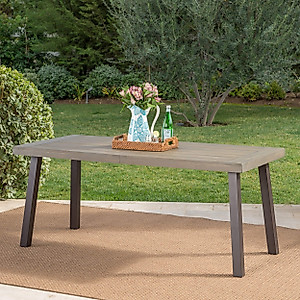 Christopher Knight Home Della Outdoor Acacia Wood Dining Table with Metal Legs, Grey Finish / Rustic Metal