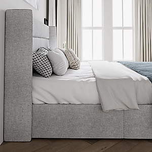 SHA CERLIN Queen Size Lift Up Storage Bed/Modern Wingback Headboard/Upholstered Platform Bed Frame/Hydraulic Storage/No Box Spring Needed/Wood Slats Support/Light Grey