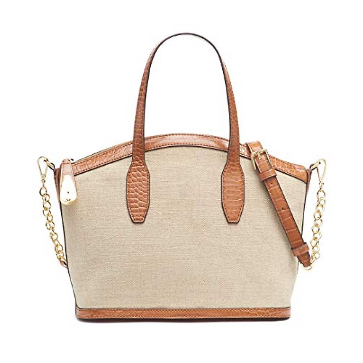 Calvin Klein Statement Series Lock Daytonna Leather Top Zip Satchel, Natural
