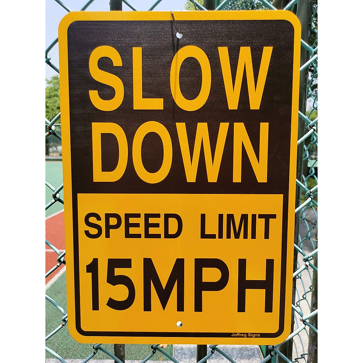 Joffreg Slow Down Speed Limit 15 MPH Sign,17 x12 Inches,Reflective Aluminum (2 Pack)