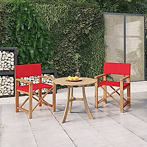 vidaXL Director's Chairs 2 Pcs, Foldable Director's Chair with Fabric Seat Cover, Folding Camping Chair for Outdoor Lawn, Solid Wood Teak Red