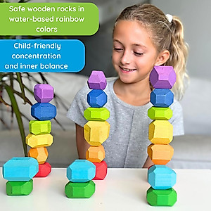 Extasticks XXL Wooden Balancing Rocks for Kids | Premium Montessori Toy for Fine Motor Skills & ADHD | Eco-Friendly Tiger Beechwood Stacking Stones | Safe, Non-Toxic, and Sustainable