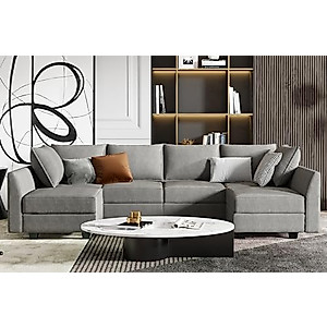 HONBAY Modular Sectional Sofa U Shaped Sectional Modular Sofa with Storage Convertible Modular Sectional Couch for Living Room, Grey