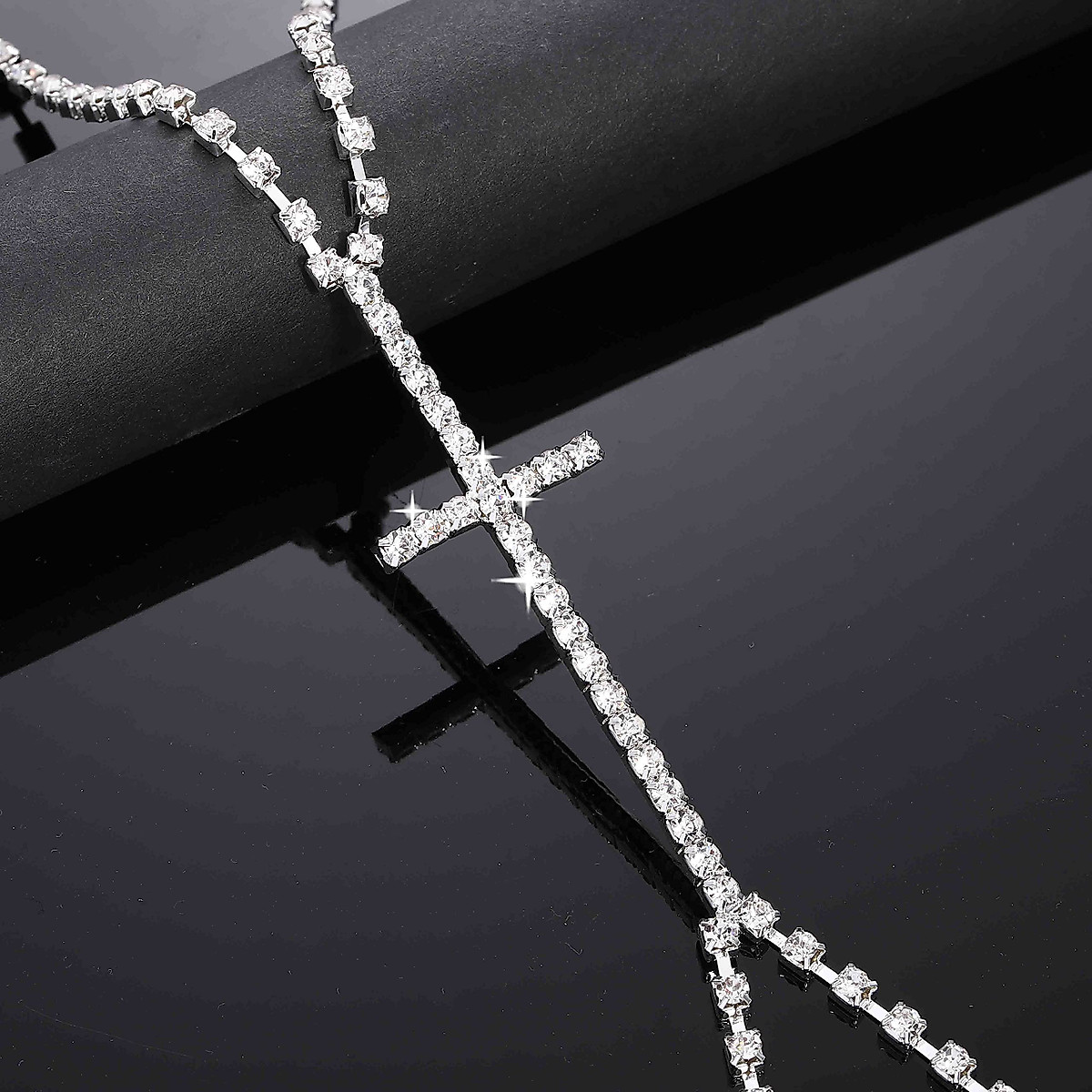 Blindery Sexy Body Bracket Rhinestone Body Chain Jewelry Silver Belly Waist Chain Bikini Party Club Chest Chain for Women and Girls (Cross)