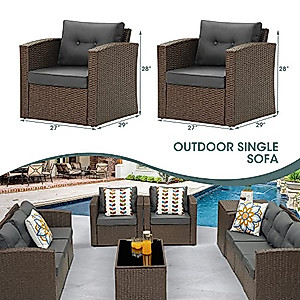 SUNVIVI OUTDOOR Outdoor Patio Armchair Sofa Chair All-Weather Wicker Patio Chairs Furniture, Additional Chair Sectional Sets, Garden, Backyard, Pool
