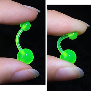 CM Crareesi Mania 10Pieces Belly Button Rings Glow in The Dark Belly Rings 14G Acrylic Flexible Banana Barbells Colorful Navel Piercing Jewellery Navel Bars
