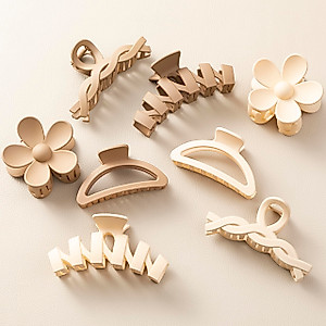 8PCS Hair Clips for Women, Flower Claw Clips for Thick Hair, Non-Slip Hair Accessories with Multi-Styles, Neutral Colors Hair Claw Clips and Variety Pack, Ideal for Girls