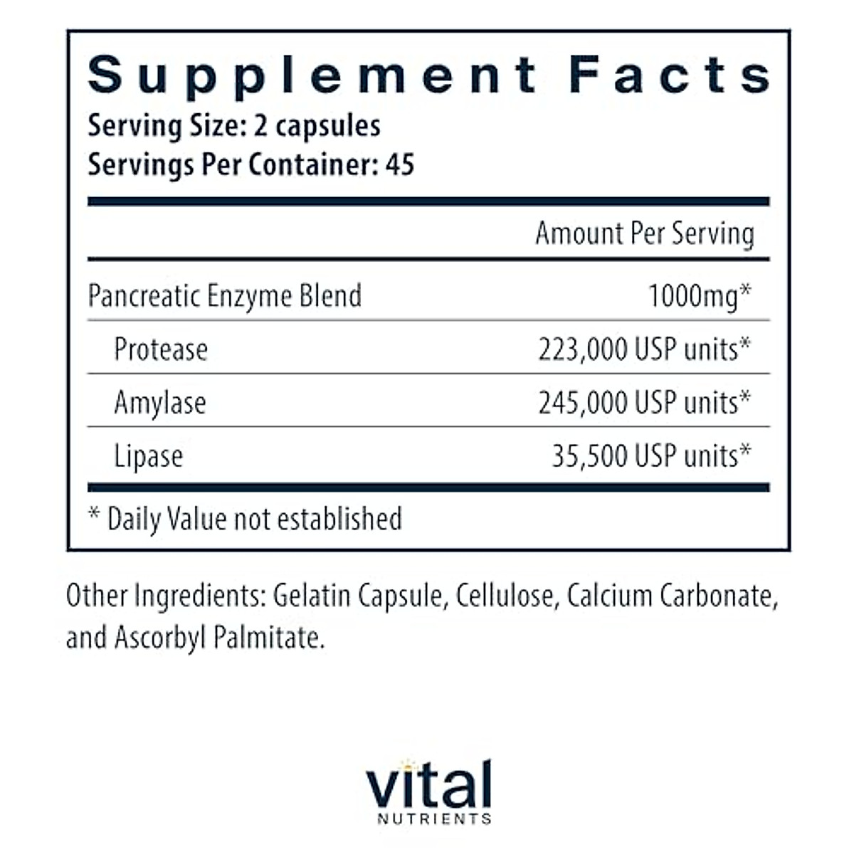 Vital Nutrients Pancreatic Enzymes 1000mg (Full Strength) | Pancreatin Digestion Supplement with Protease, Amylase & Lipase | Digestive Enzymes | Gluten, Dairy, and Soy Free | 90 Capsules
