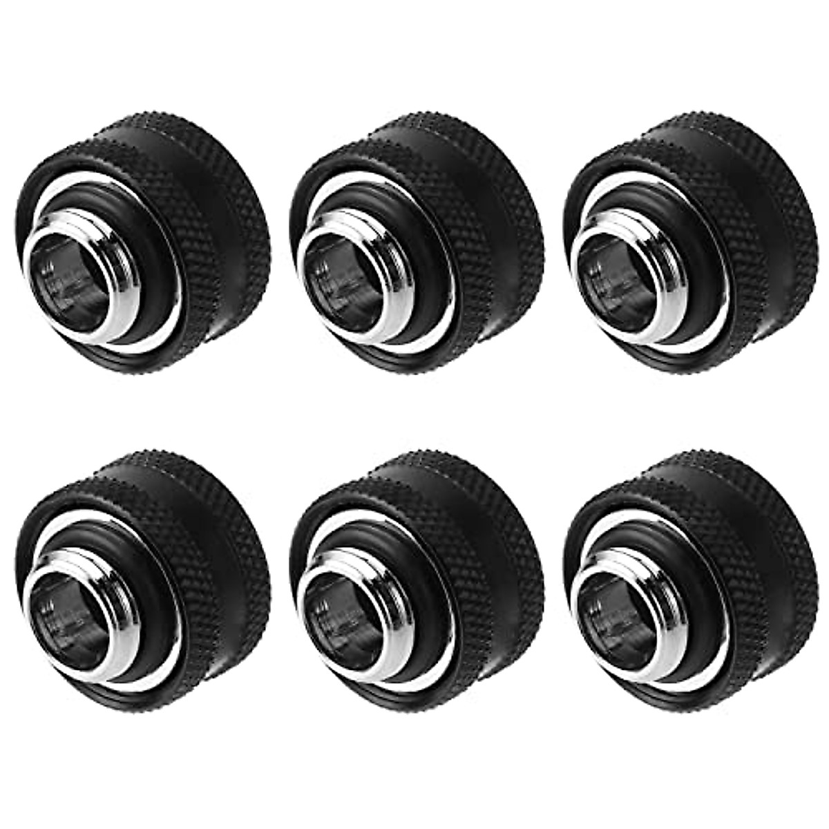 Dracaena 6 Pack G1/4" Thread to 12mm OD hard Tubing Compression Fitting with Rings for rigid acrylic Tube for Computer Water Cooling System, Black