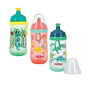 Nuby 2-Stage Busy Sipper Cup with No-Spill Silicone Spout and Free-Flow Pop-Up, 12 Ounce,Assorted( Colors/Designs May Vary), 6m+, 12 OZ