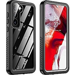 AMILIFECASES Clear Samsung Galaxy S23 Case,with Screen Protector,Waterproof Protective Case for Men Women,Samsung Phone Heavy Duty Shock Proof,Black