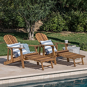 GDFStudio Outdoor Reclining Wood Adirondack Chair with Footrest (2, Natural Stained)