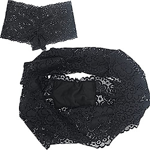 Black Lace Boyshort Underwear For Women Open Croth Booty Cheekcy Lacy Panties Sexy Lingeries Plus size Pack of 3