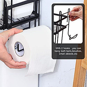 WORTHBUY Bathroom Over Toilet Storage Shelf, Bathroom Organizer, Above Storage Cabinet Restroom Paper Holder, No Drilling Space Saver with Wall Mounting Design (Black)