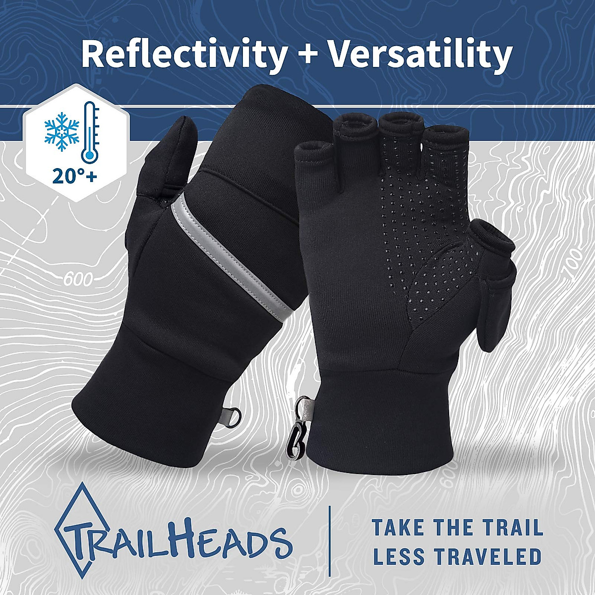 TrailHeads Womens Power Stretch Convertible Mittens,small/medium, Black
