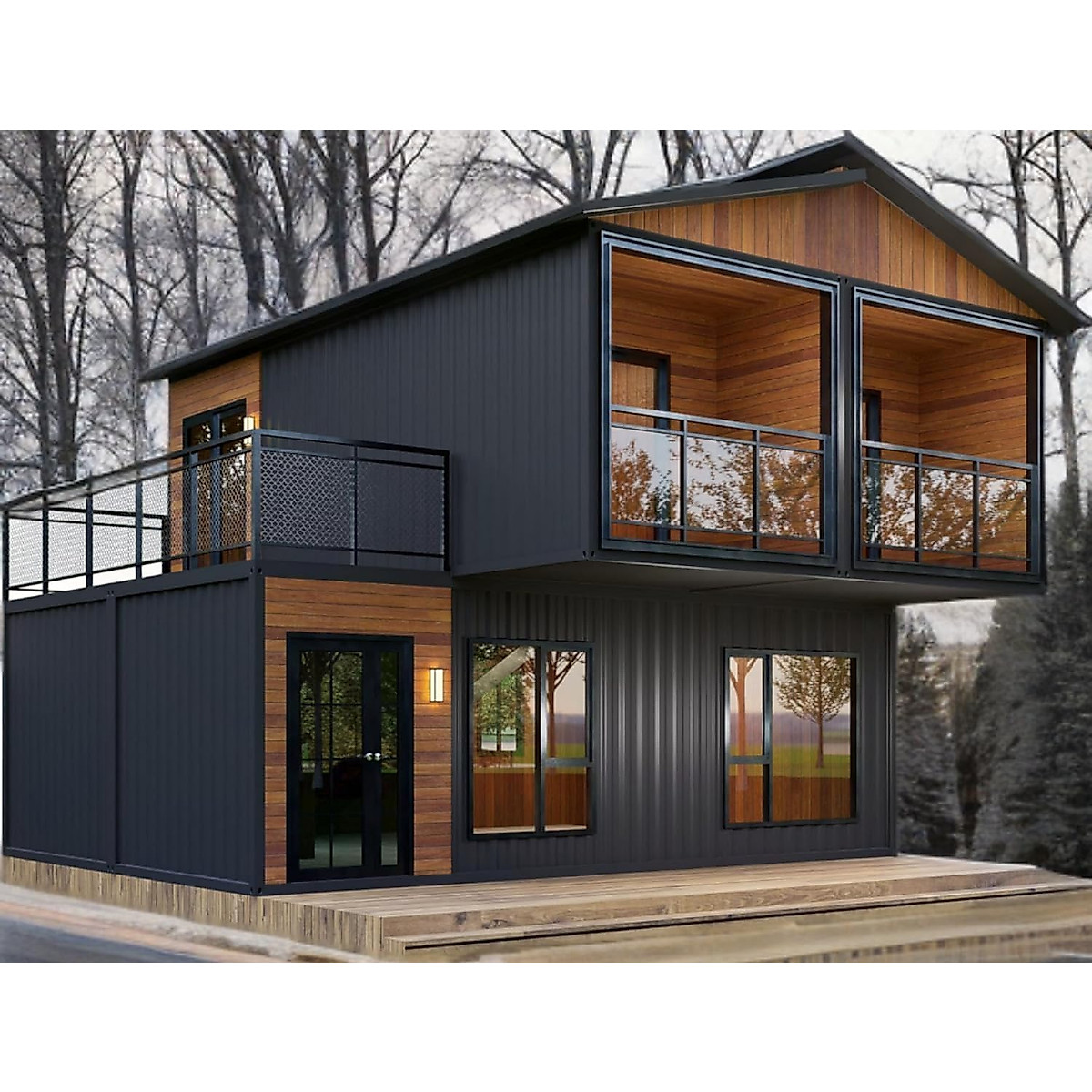 20FT x4 Double Story House 2024 Tiny House, Foldable Tiny Home with Water and Electricity Discharge Pipe Prefab Space 40 FT Tiny House to Live in Modular Homes Container House Mobile House