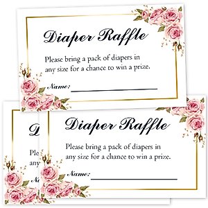 50 Floral Diaper Raffle Tickets for Baby Shower, Pink Floral Diaper Raffle Ticket Lottery Insert Cards, Bring a Pack of Diapers to Win Favors, Baby Shower Games for Girls.