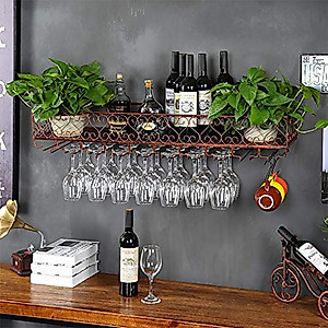 Wine Racks Metal Iron Wine Rack Upside Down Glass Holder Insert Glass Frame Hanging Wine Rack Shelf Creative Tall Cup Holder Glassware Rack (Size : L60*W25cm)