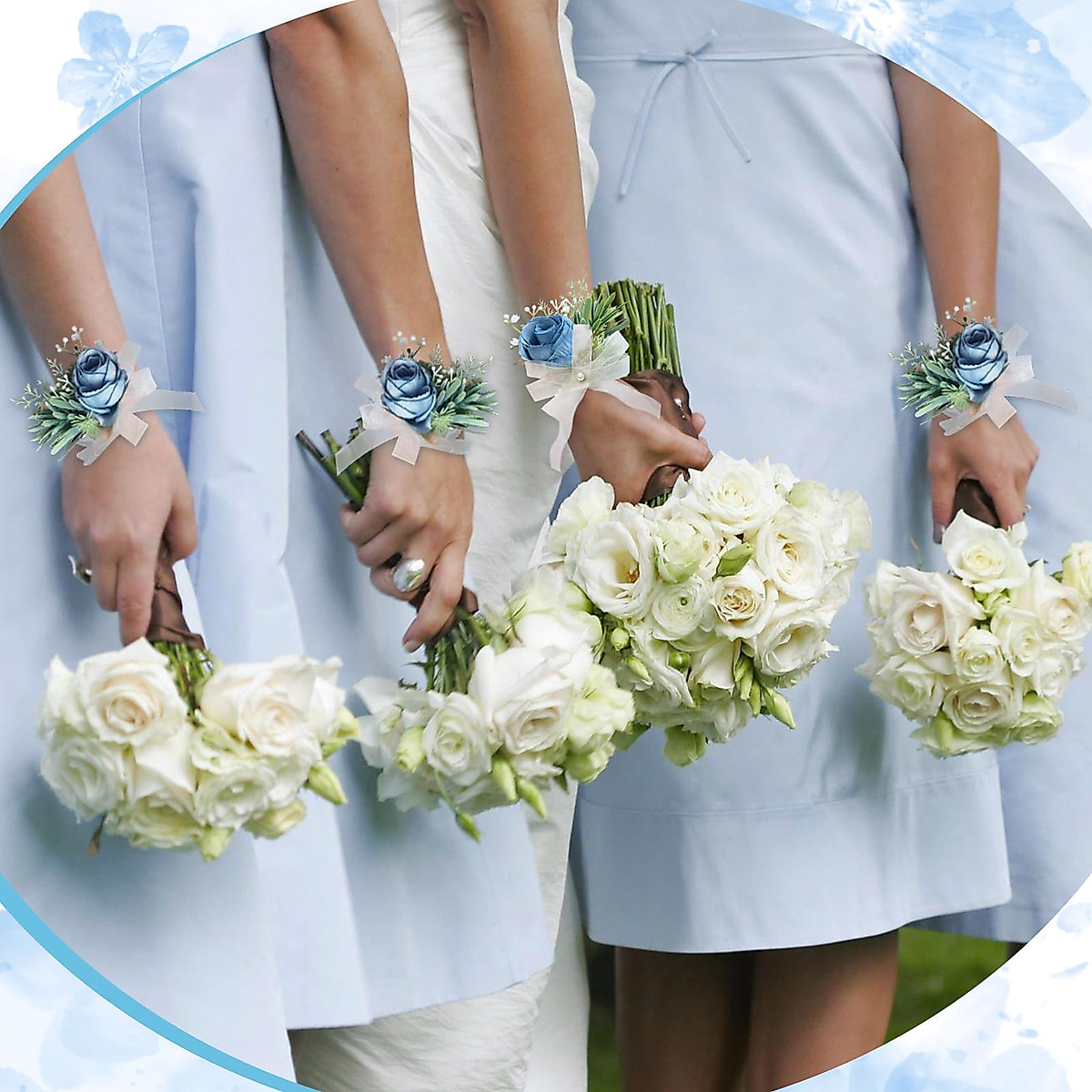 Footfox Blue Rose Corsage and Boutonniere Set with Bridal Hair Comb, Corsages for Wedding