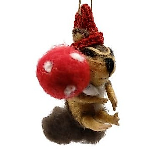 OnHoliday Wool Felt Squirrel in Knitted Hat with Toadstool Hanging Christmas Tree Ornament