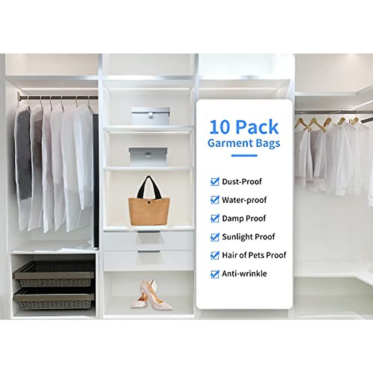 OUPAI Garment Bag for Hanging clothes, 40 inch Clear Full Zipper Suit Bags Breathable Dust Garment Cover for Closet and Cloth Storage Dustproof Closet Storage and Travel- 24'' x 40'' /10 Pack